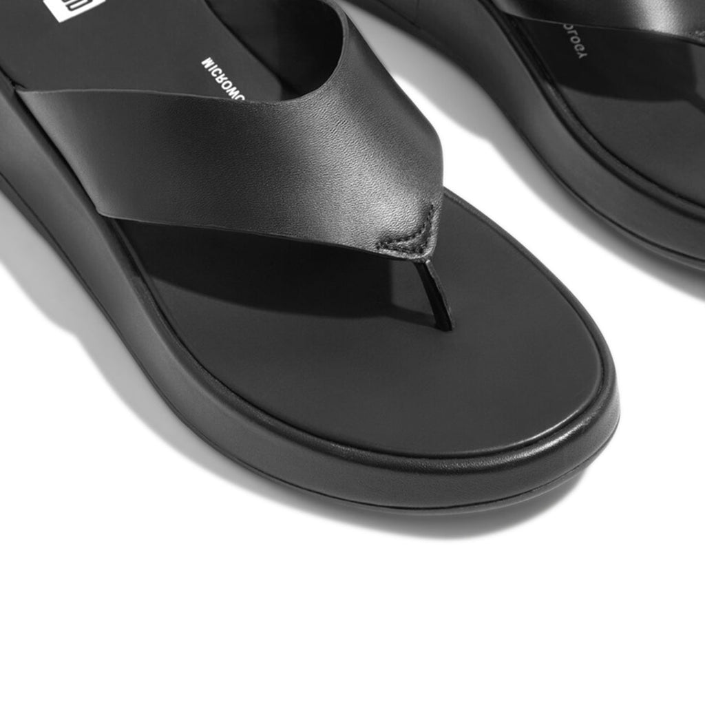 FitFlop F-mode Leather Flatform Black Toe Post Sandals V1 – Bstore