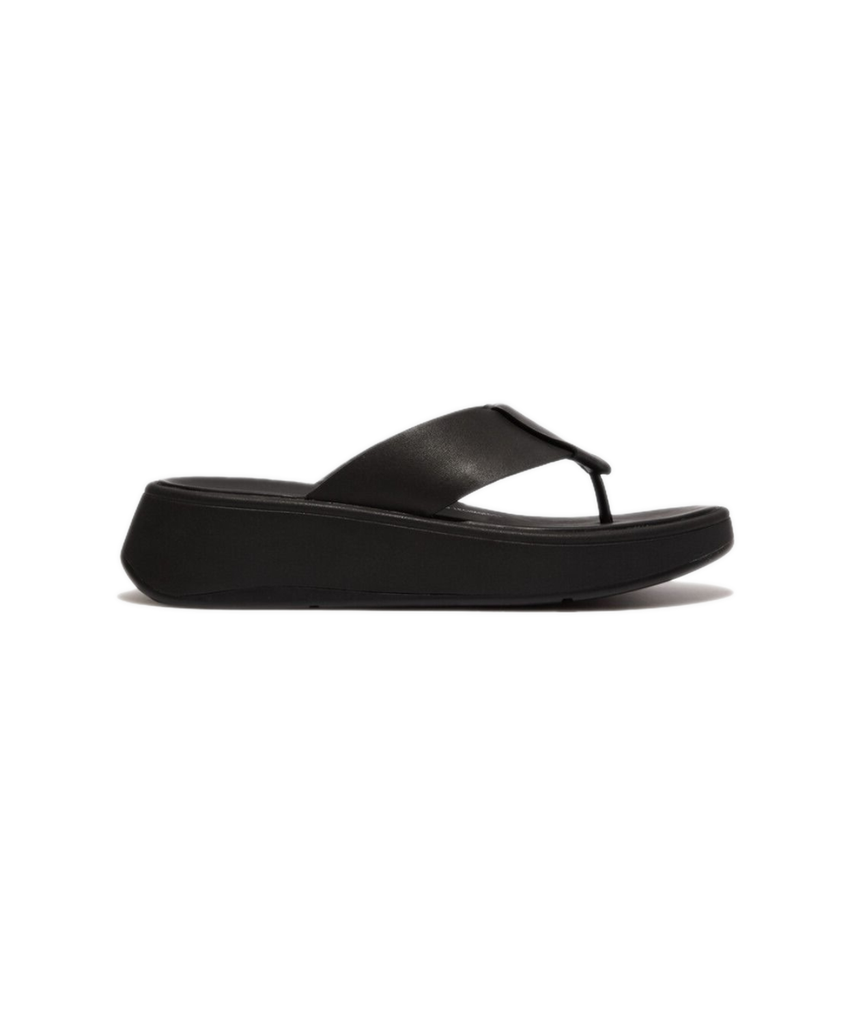 FitFlop F-mode Folded-Leather Flatfrom Toe-Post Sandals Black – Bstore