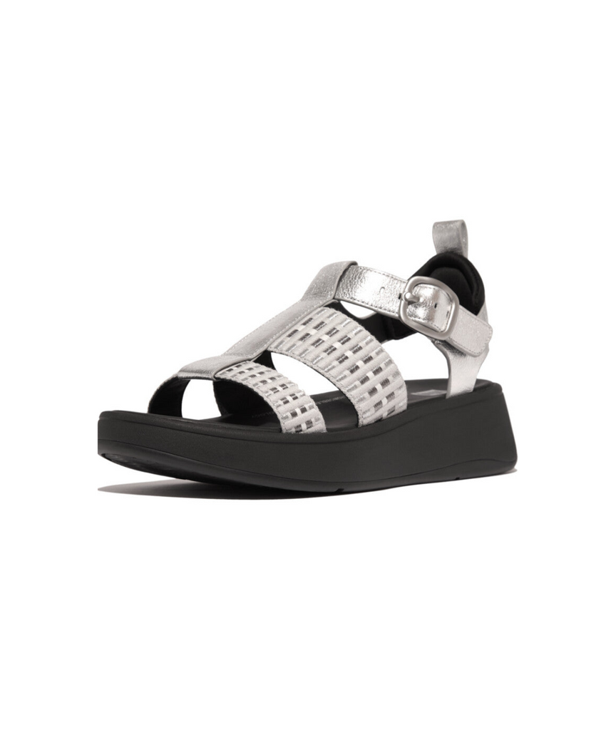 Fitflop F-Mode Leather/Webbing Flatform Fisherman Sandals Silver – Bstore