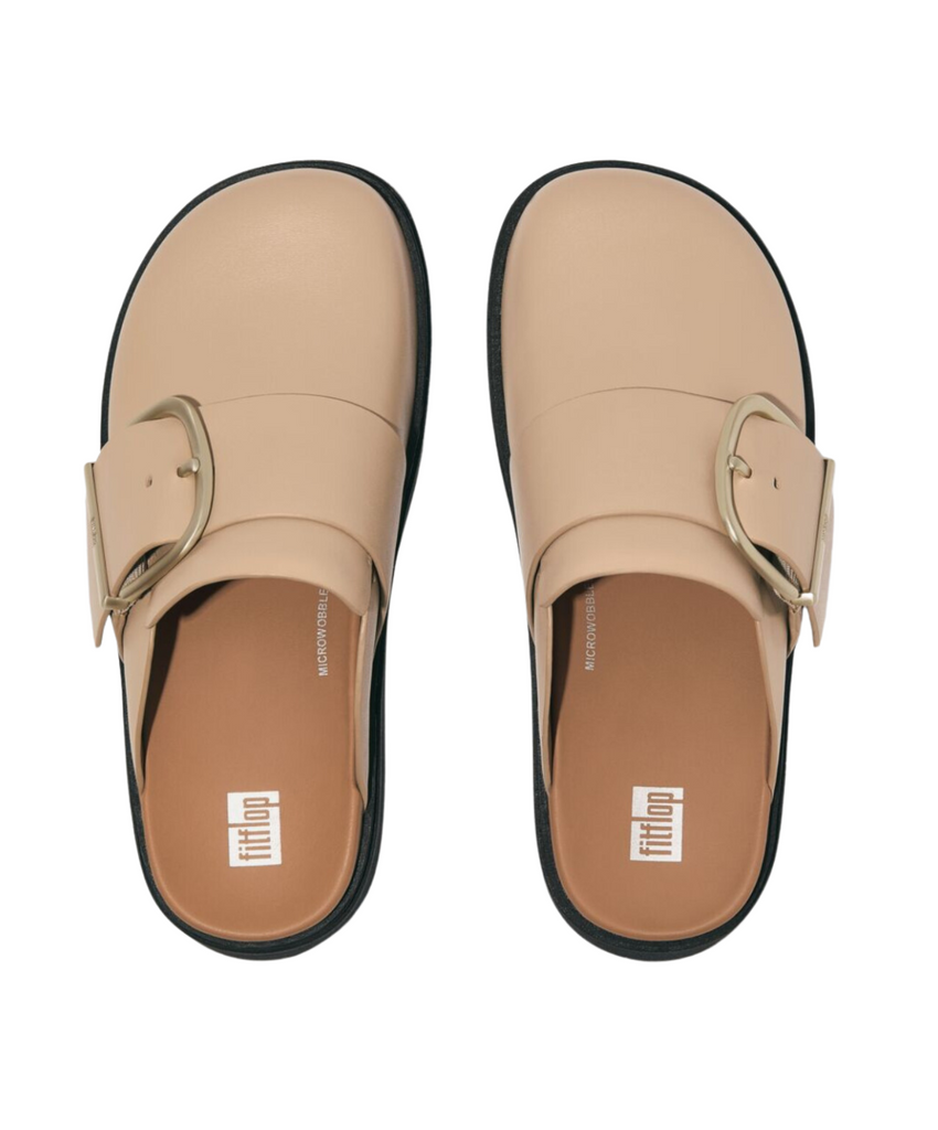 FitFlop Gen-FF Maxi Buckle Leather Mules Latte Beige – Bstore
