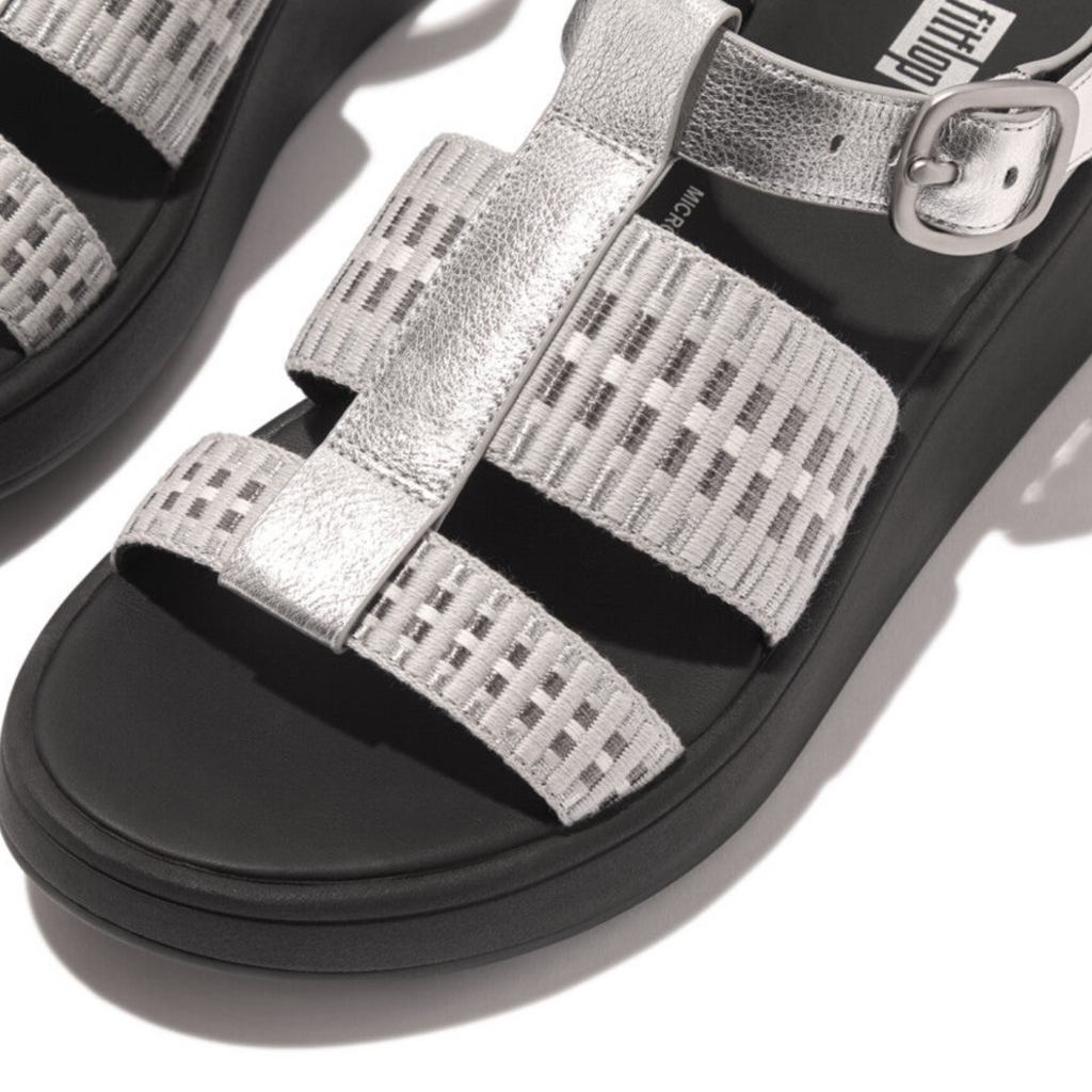 Fitflop F-Mode Leather/Webbing Flatform Fisherman Sandals Silver – Bstore