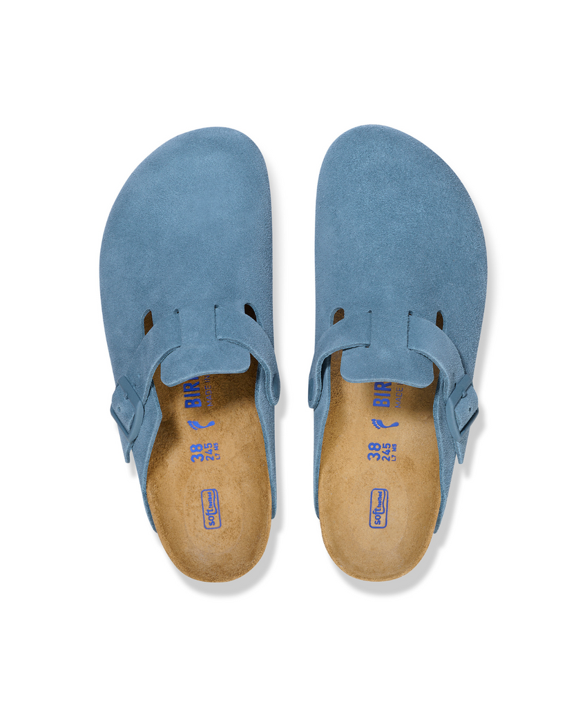 Birkenstock Boston Suede Leather Elemental Blue Soft Footbed Clogs – Bstore