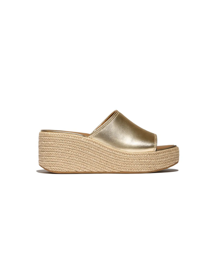 FitFlop Platform Espadrille Leather Wedge Slides Platino – Bstore