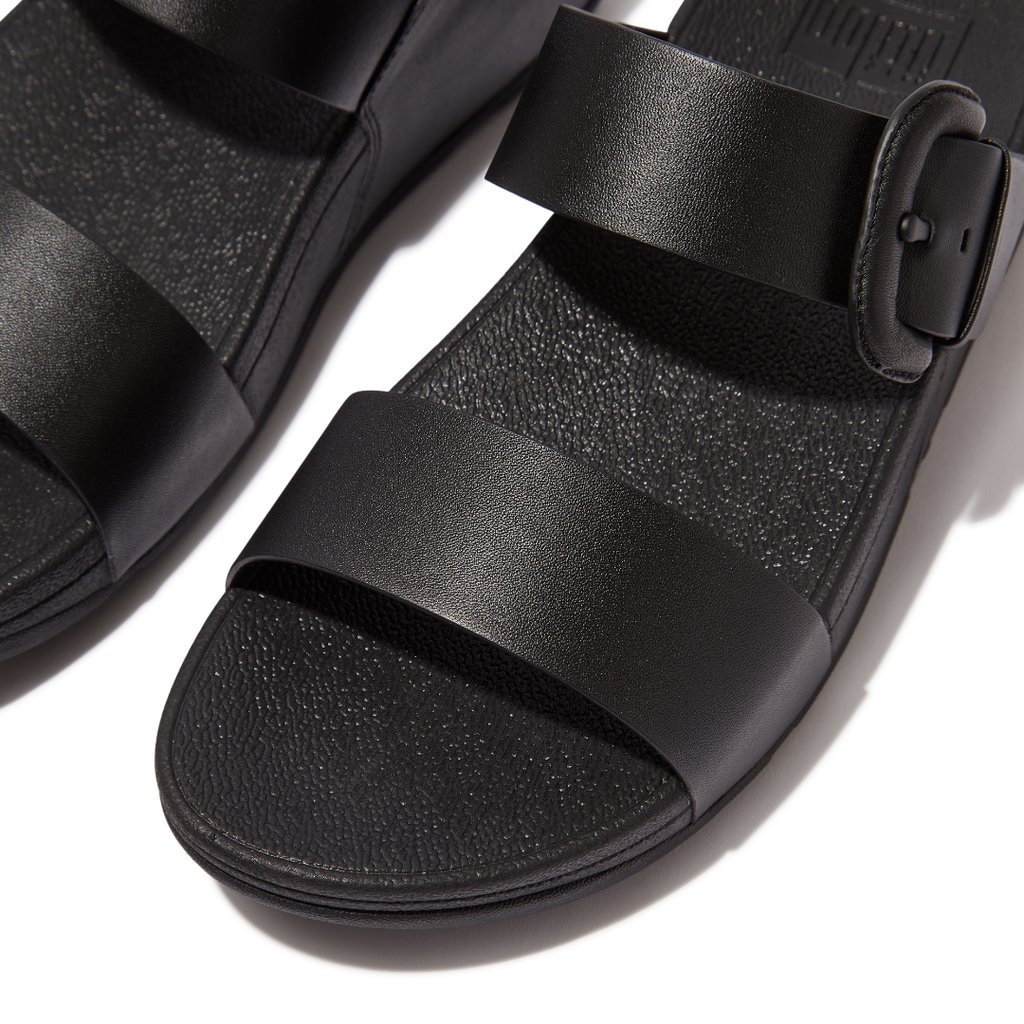 FitFlop Lulu Covered Buckle Raw Edge Leather Slides Black – Bstore