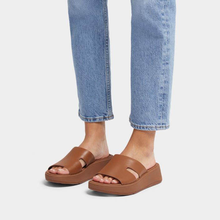 Fitflop F-Mode Raw Edge Flatform H-Bar Slides Light Tan – Bstore