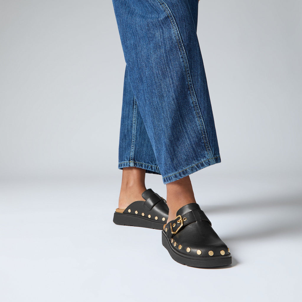 Fitflop Gen-FF Buckle Flat-Stud Leather Mule Black – Bstore