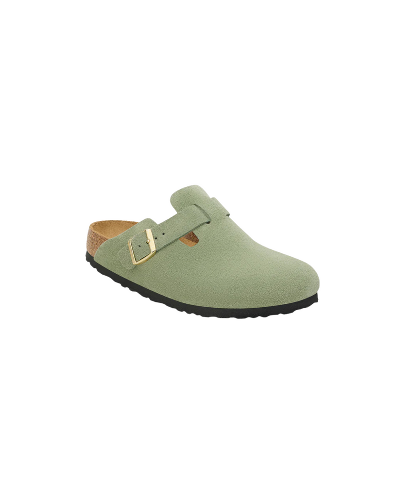 Birkenstock Boston Suede Leather Green Tea Soft Footbed Clogs – Bstore